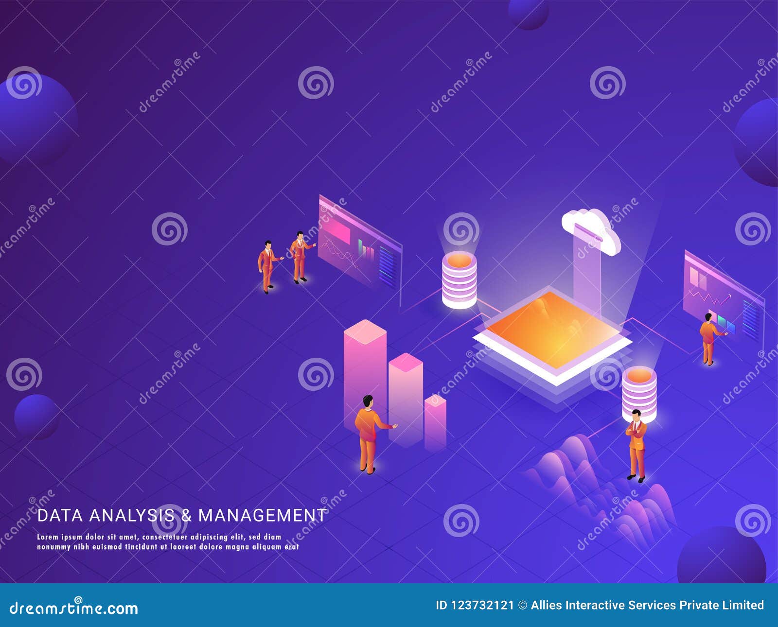 Data Analysis & Management Concept Based Isometric Design with 3 Stock ...