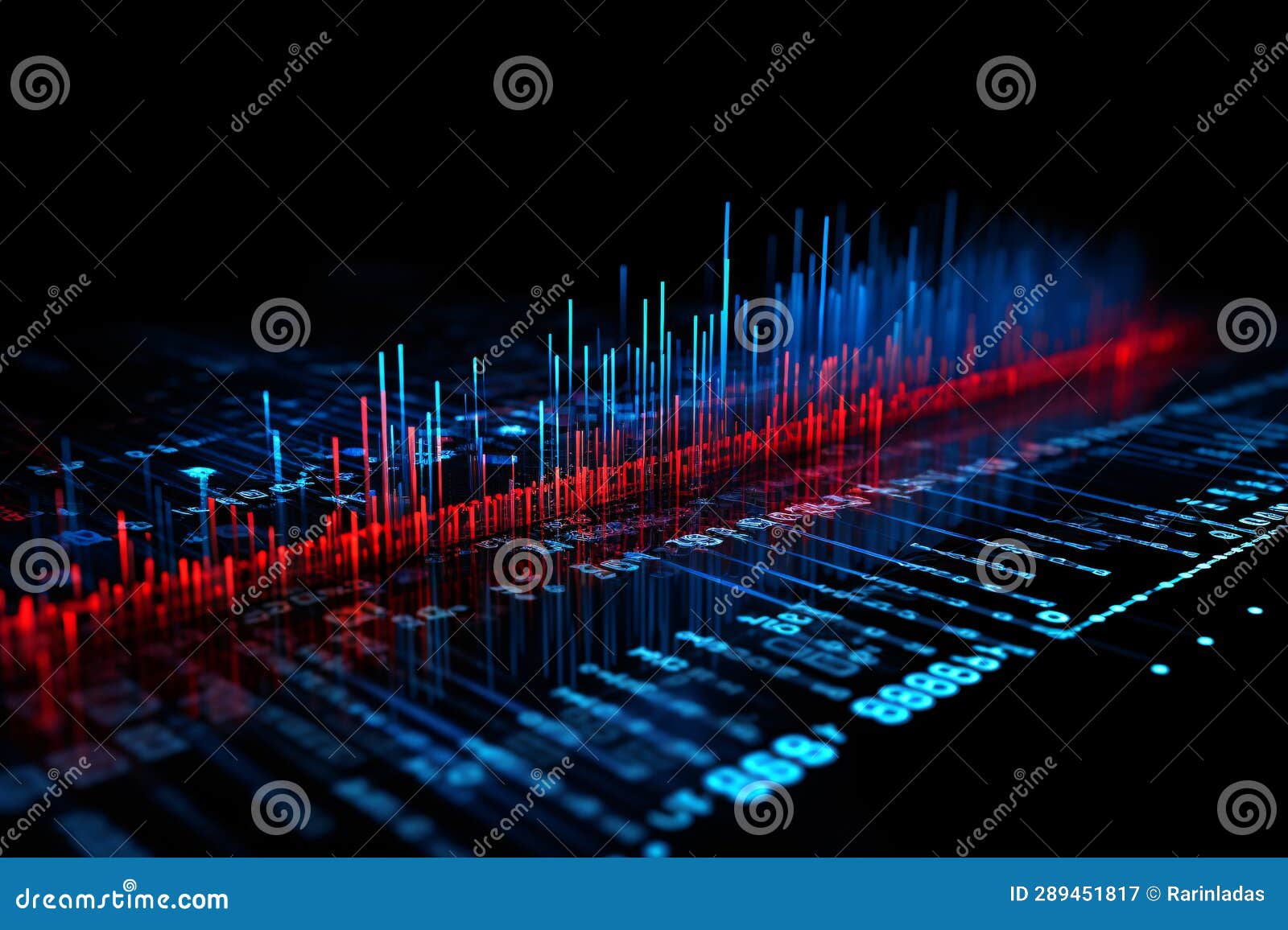 Data Analysis on Microchip in Blue and Red Neon Stock Illustration ...