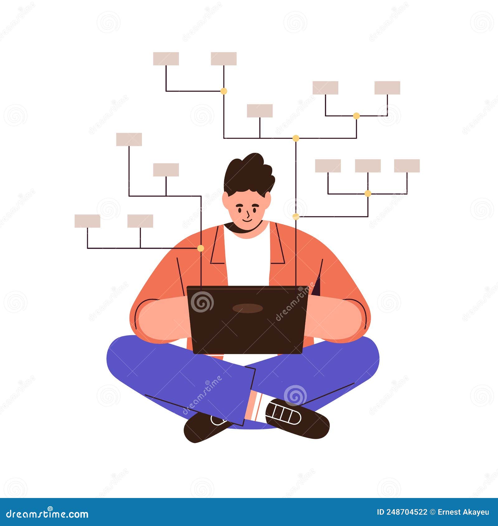 Data Analysis, Organizing Structure of Database Concept. Man Analyst ...