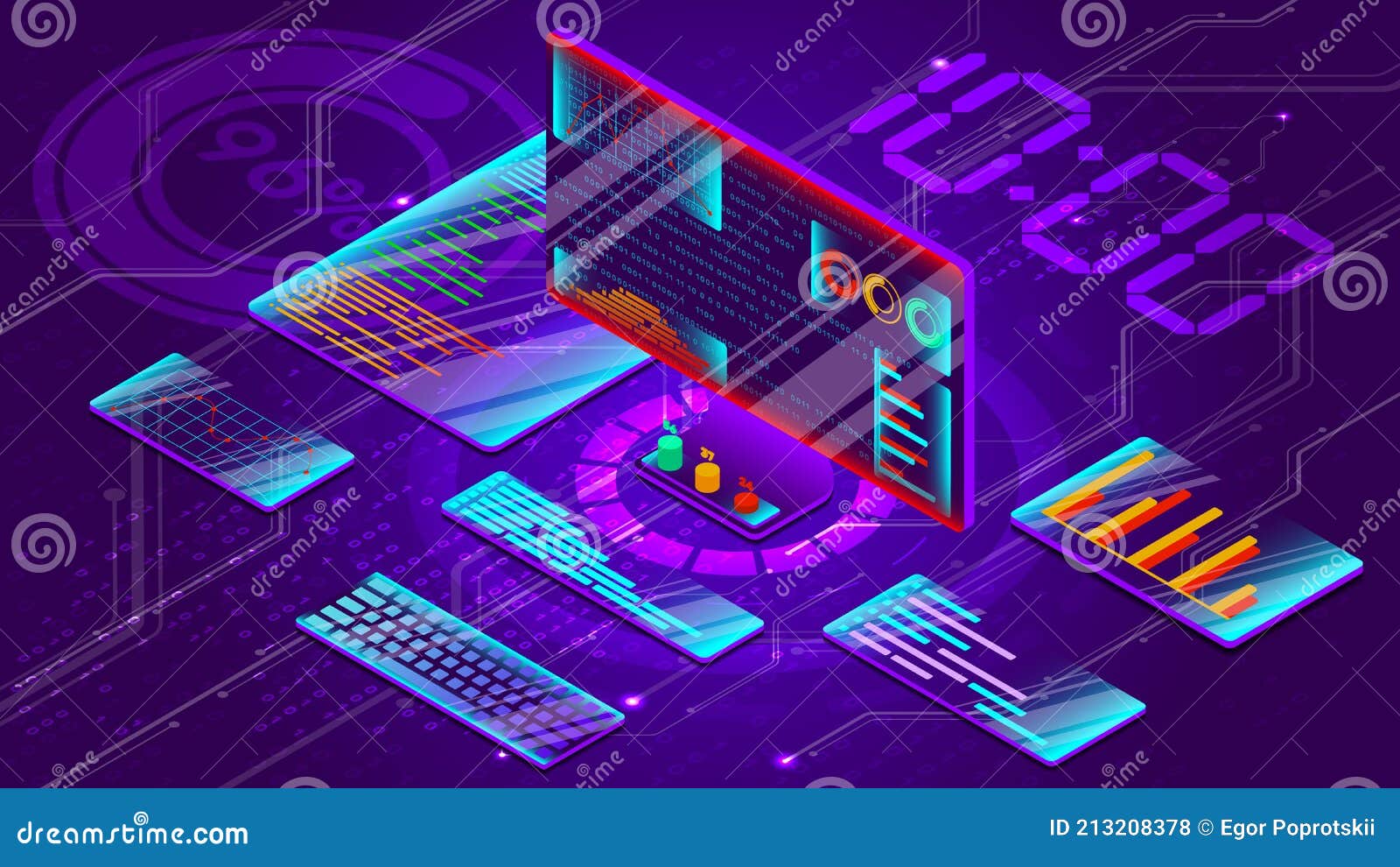 Data Analysis on a Personal Computer. Displays Information and Graphs ...