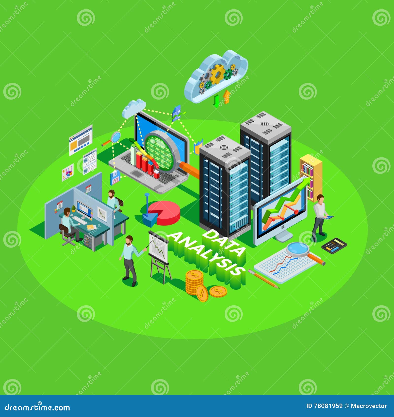 Data Analysis Process Element Isometric Poster Stock Vector ...
