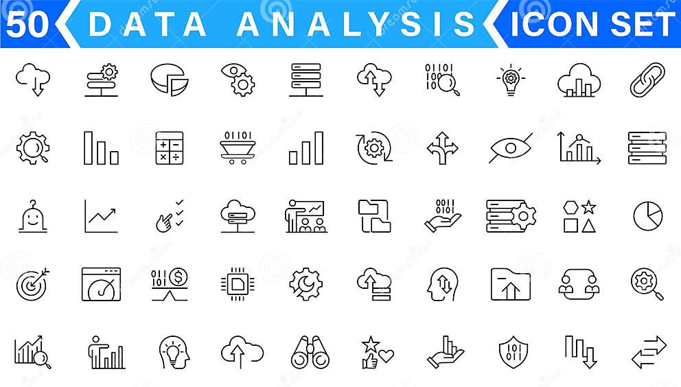 Data Analysis Related Vector Line Icons. Contains Such Icons As Big Data, Processing ...