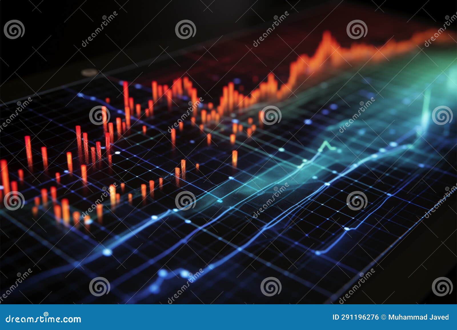 Data Analysis Represented through Vibrant Black, Blue, and Red Graph ...
