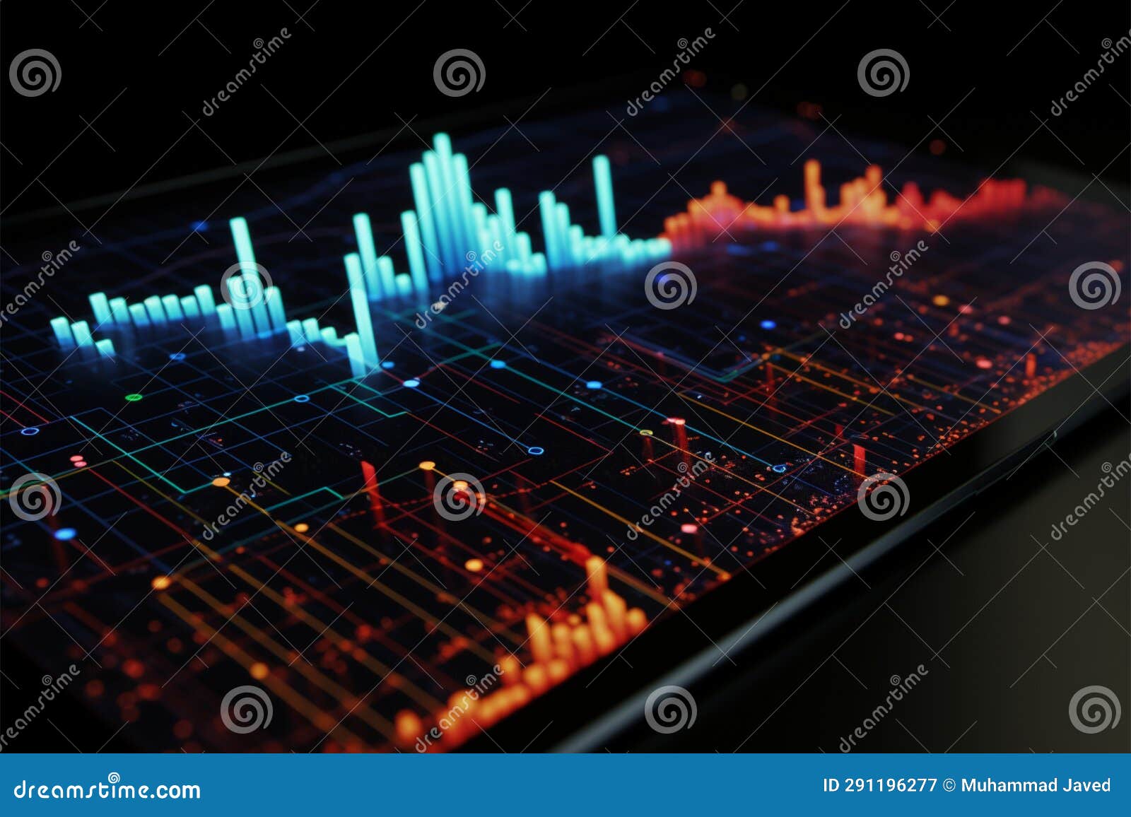 Data Analysis Represented through Vibrant Black, Blue, and Red Graph ...