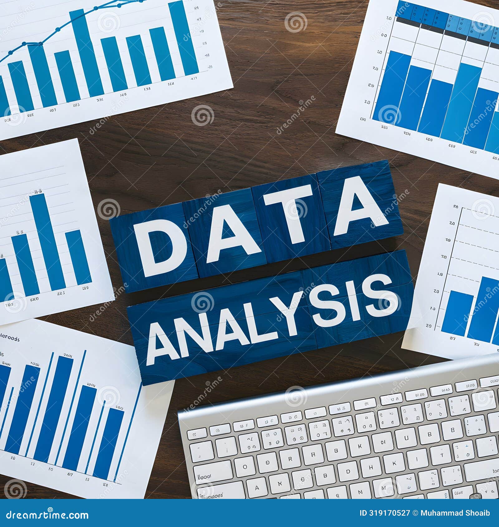 Data Analysis Tableau With Blue Themed Graphs On Desk, Promising ...