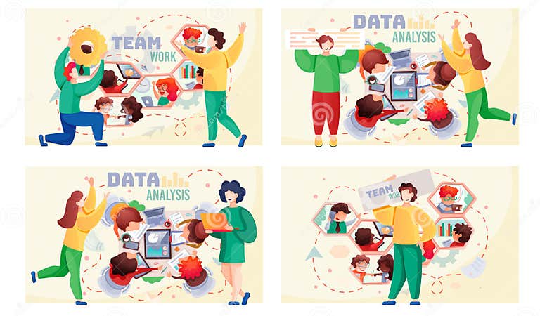 Data Analysis Teamwork. a Team of Analysts Holds a Meeting, Develops a ...
