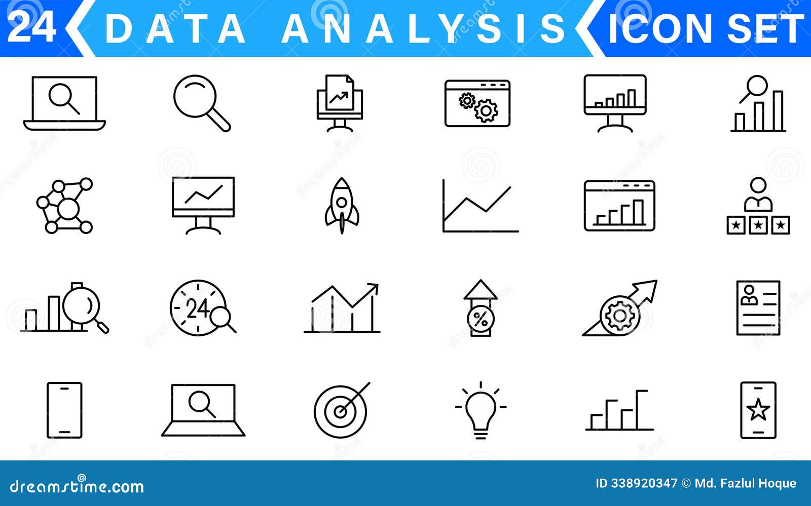 Data Analysis Thin Line Icon Set. Data Processing Outline Pictograms ...