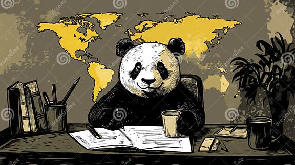 Data Analysis Tool Pandas Symbolized by a Panda Analyzing Data on a ...