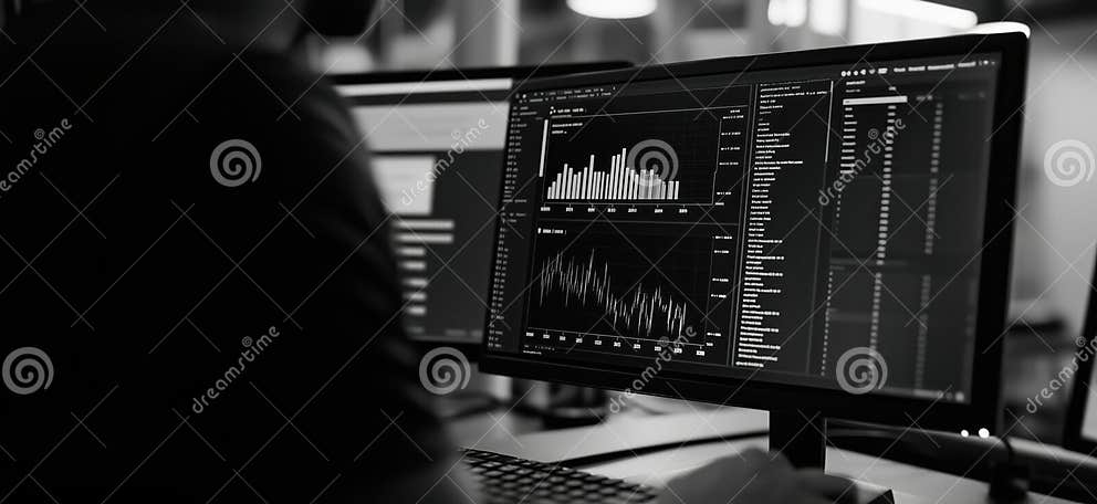 Data Analysis Visualizations on Computer Screens Showcasing Graphs and ...