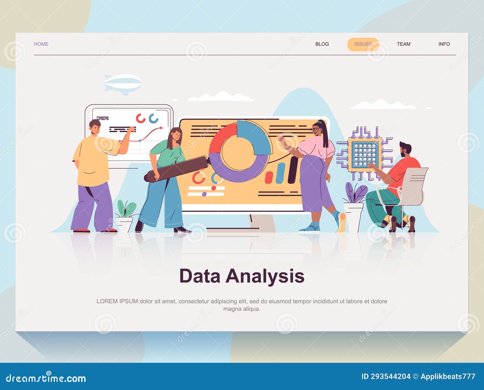 Data Analysis Web Concept for Landing Page in Flat Design. Man and Woman Analyze Statistics ...