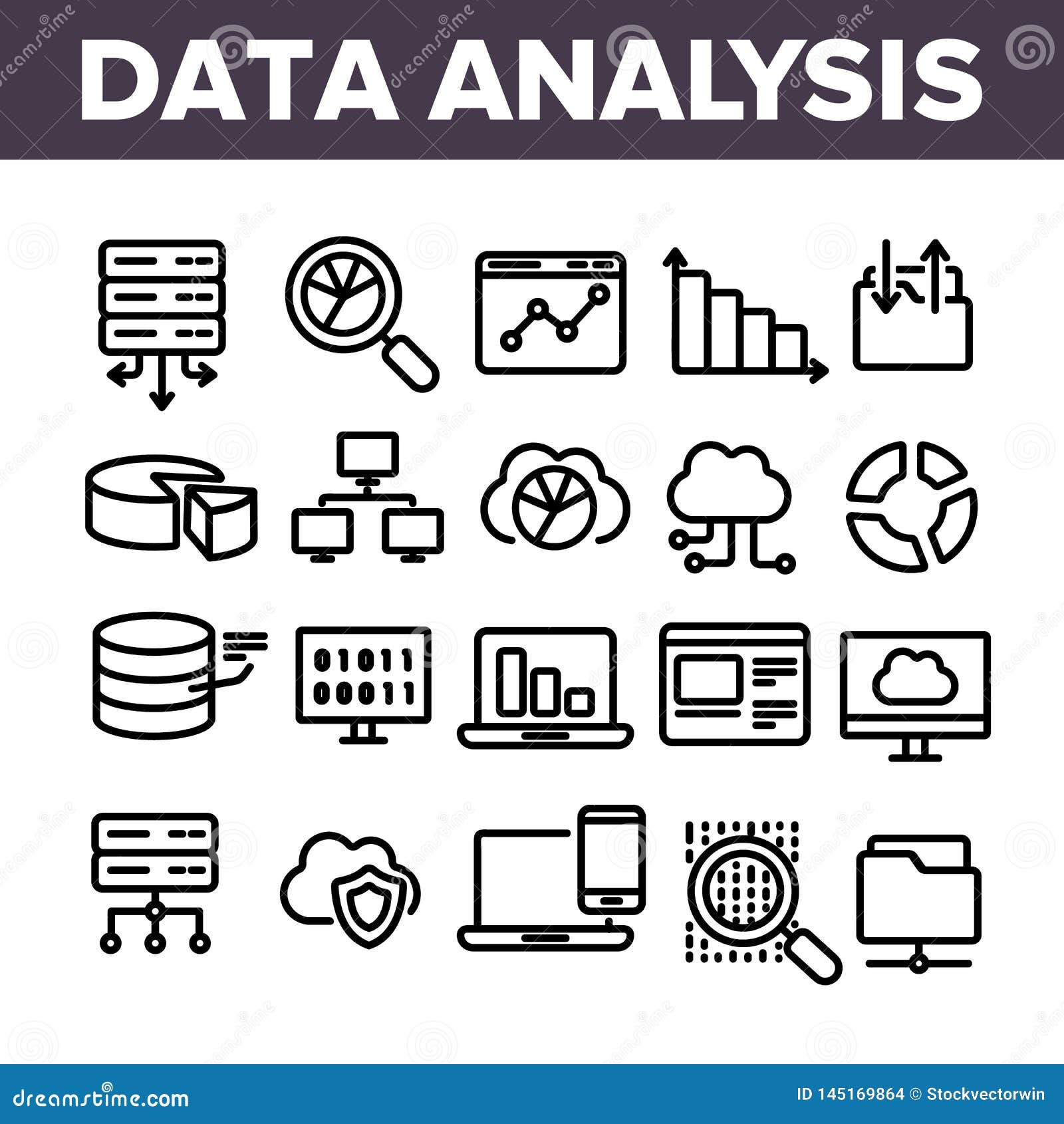 Data Analysis, Web Storage Linear Vector Icons Set Stock Vector ...