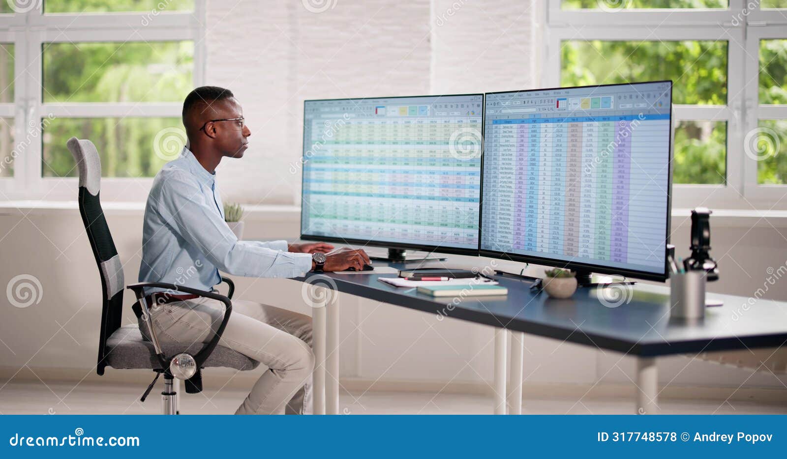Data Analyst African Man Using Spreadsheet Stock Photo - Image of ...