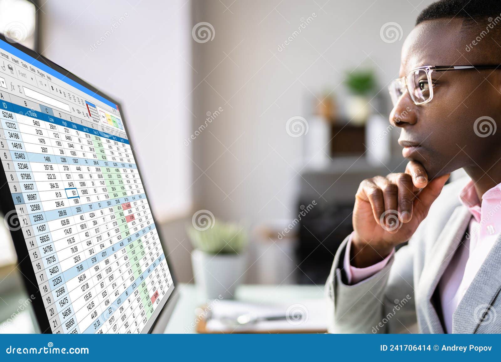 Data Analyst African Man Using Spreadsheet Stock Photo - Image of chair ...