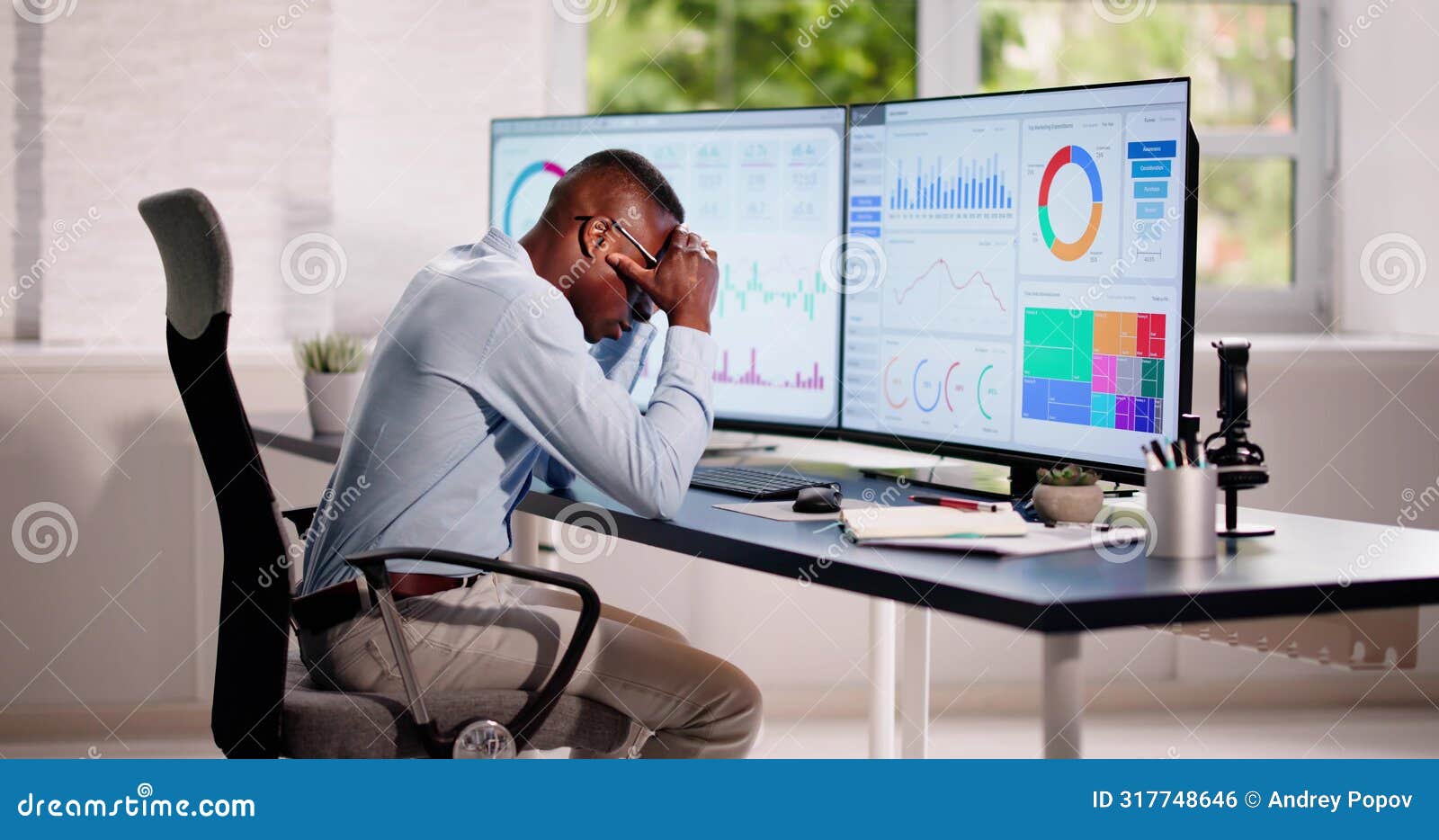 Data Analyst African Man Using Spreadsheet Stock Photo - Image of ...