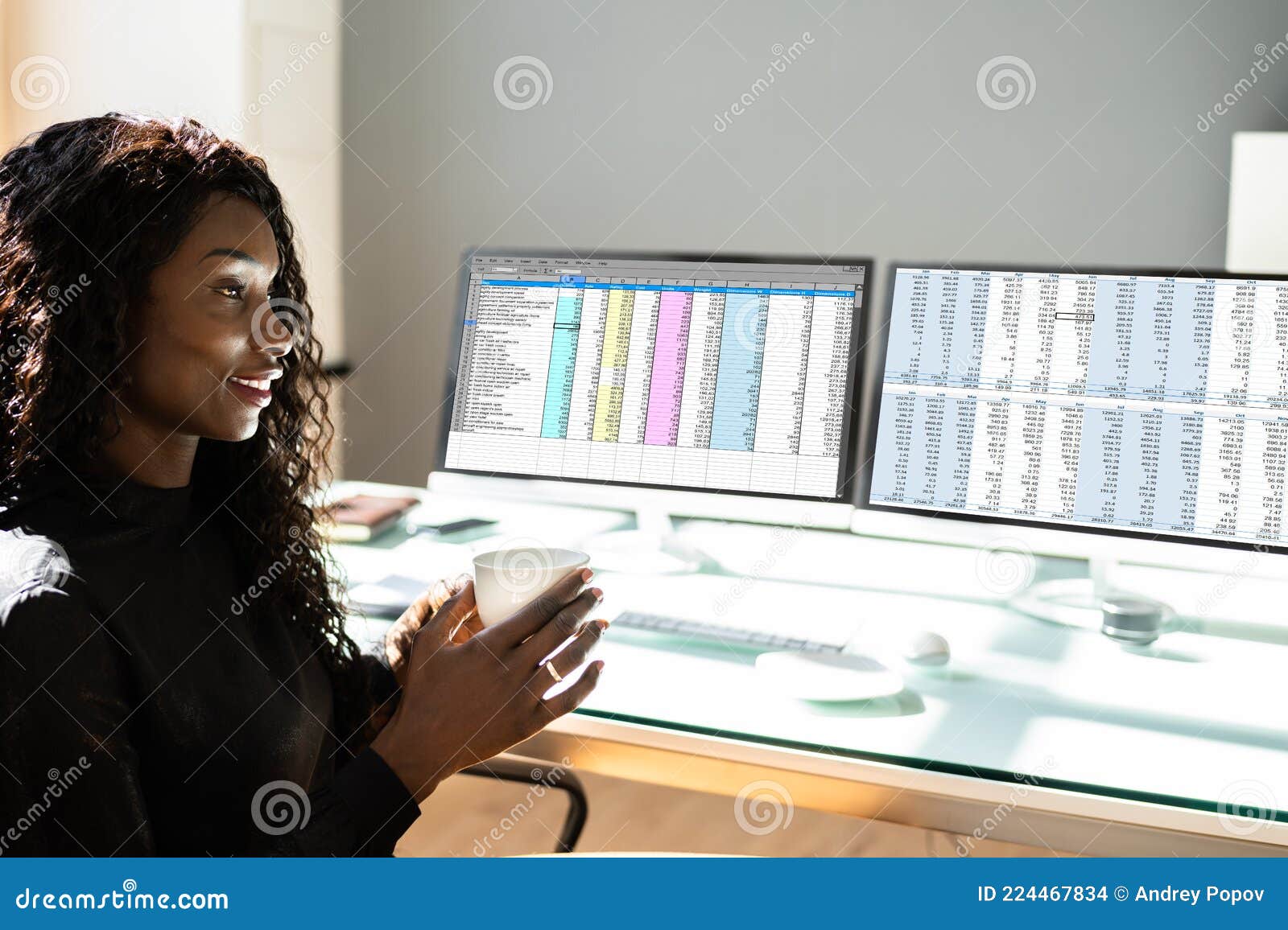 Data Analyst African Woman Using Spreadsheet Stock Photo - Image of ...