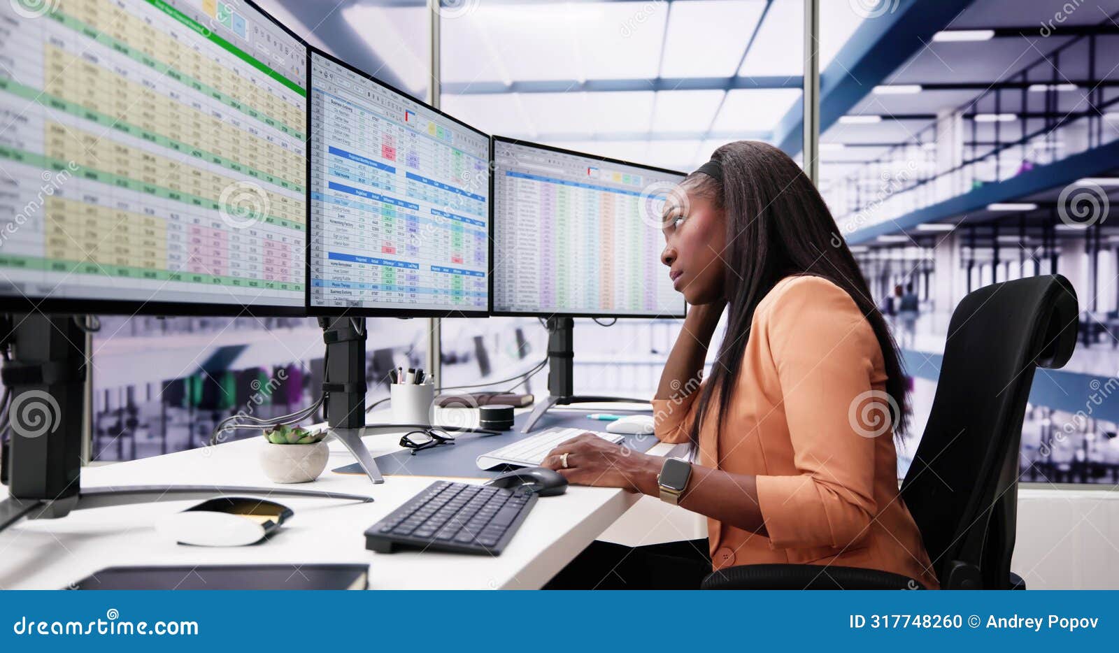 Data Analyst African Woman Using Spreadsheet Stock Photo - Image of ...