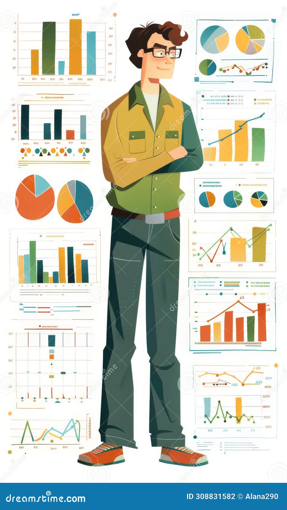 Data Analyst Analyzing Graphs and Charts. Digital Data Analysis Concept ...