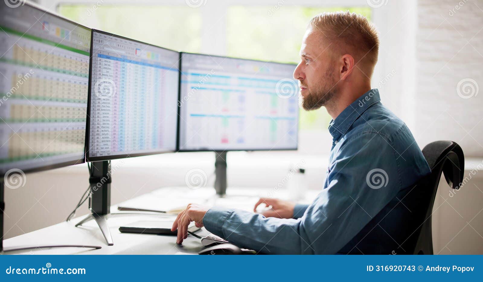 Data Analyst Man Using Spreadsheet Stock Image - Image of coder ...