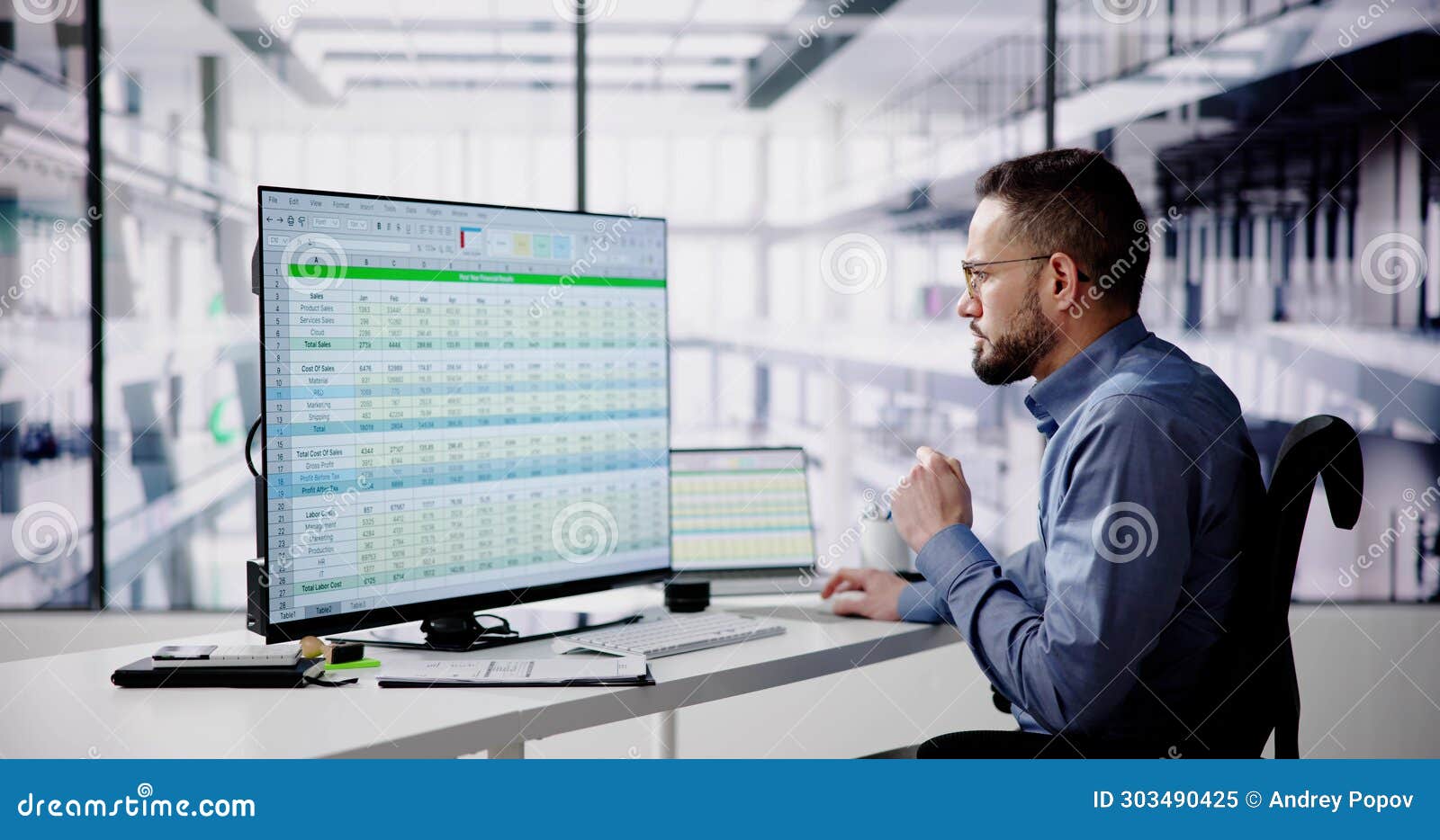 Data Analyst Man Using Spreadsheet Stock Image - Image of analyst ...