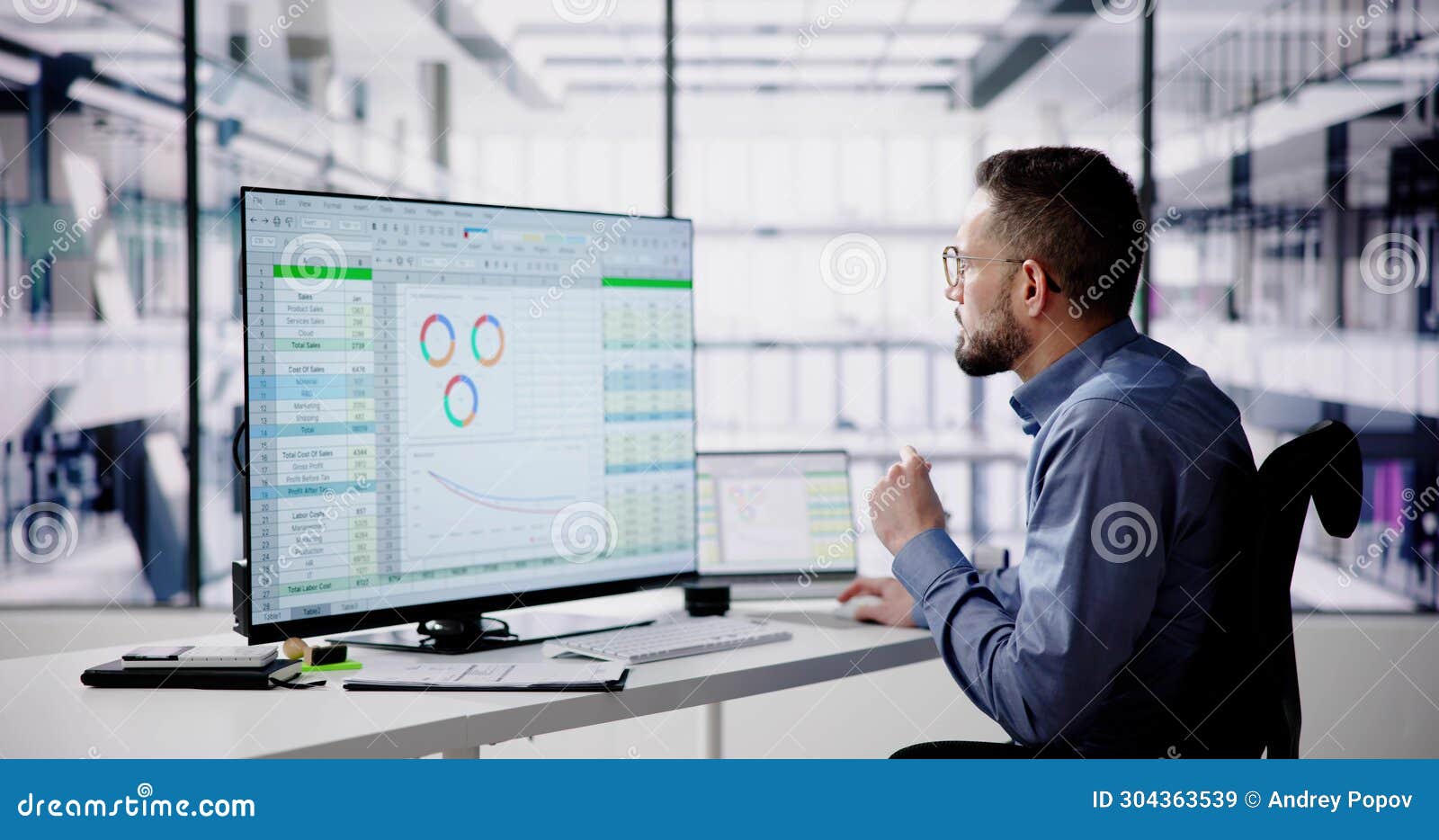 Data Analyst Man Using Spreadsheet Stock Image - Image of spreadsheet ...