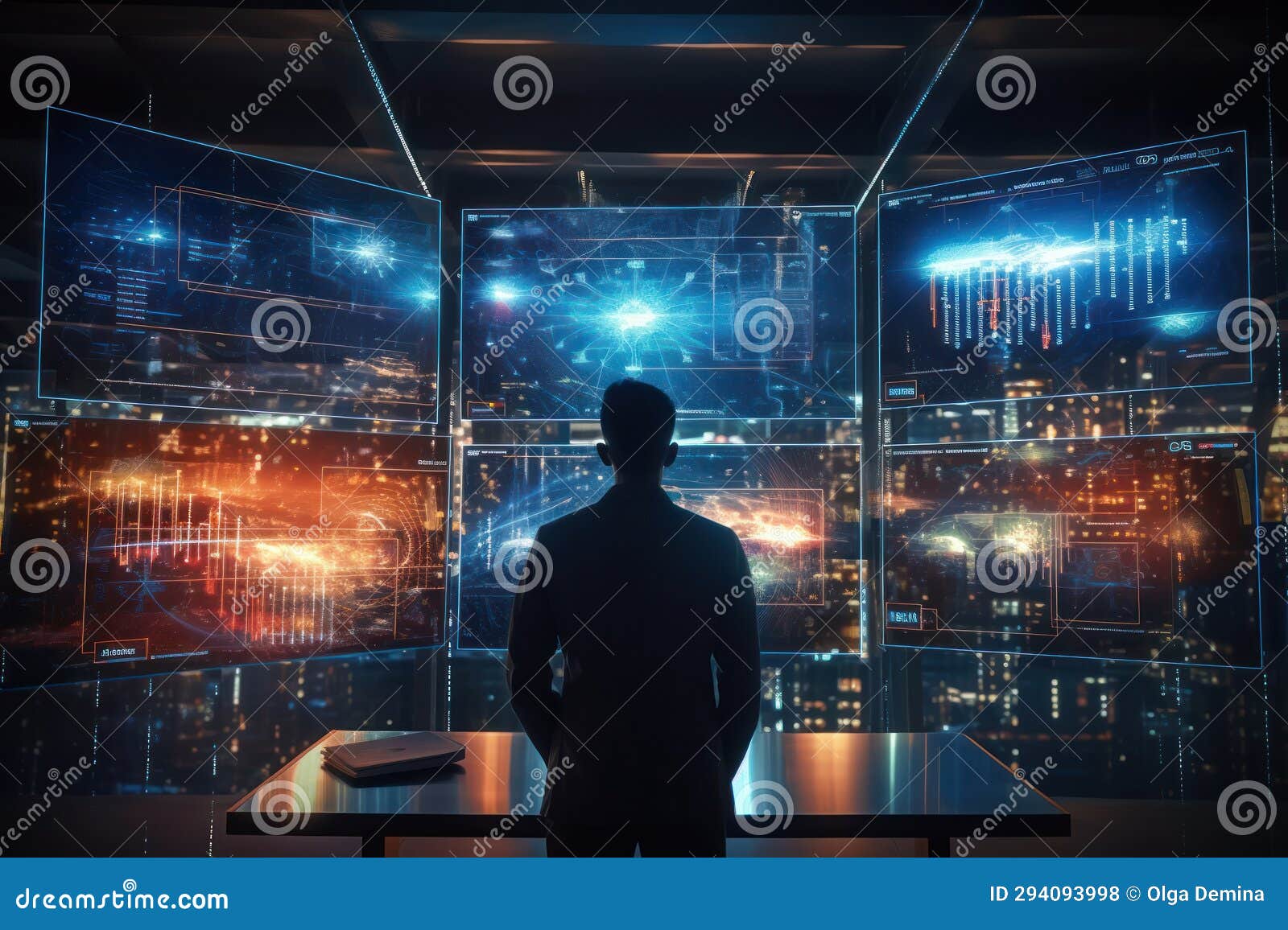 Data Analyst Probes Vast Screen, AI-powered Visuals Showcasing Real ...