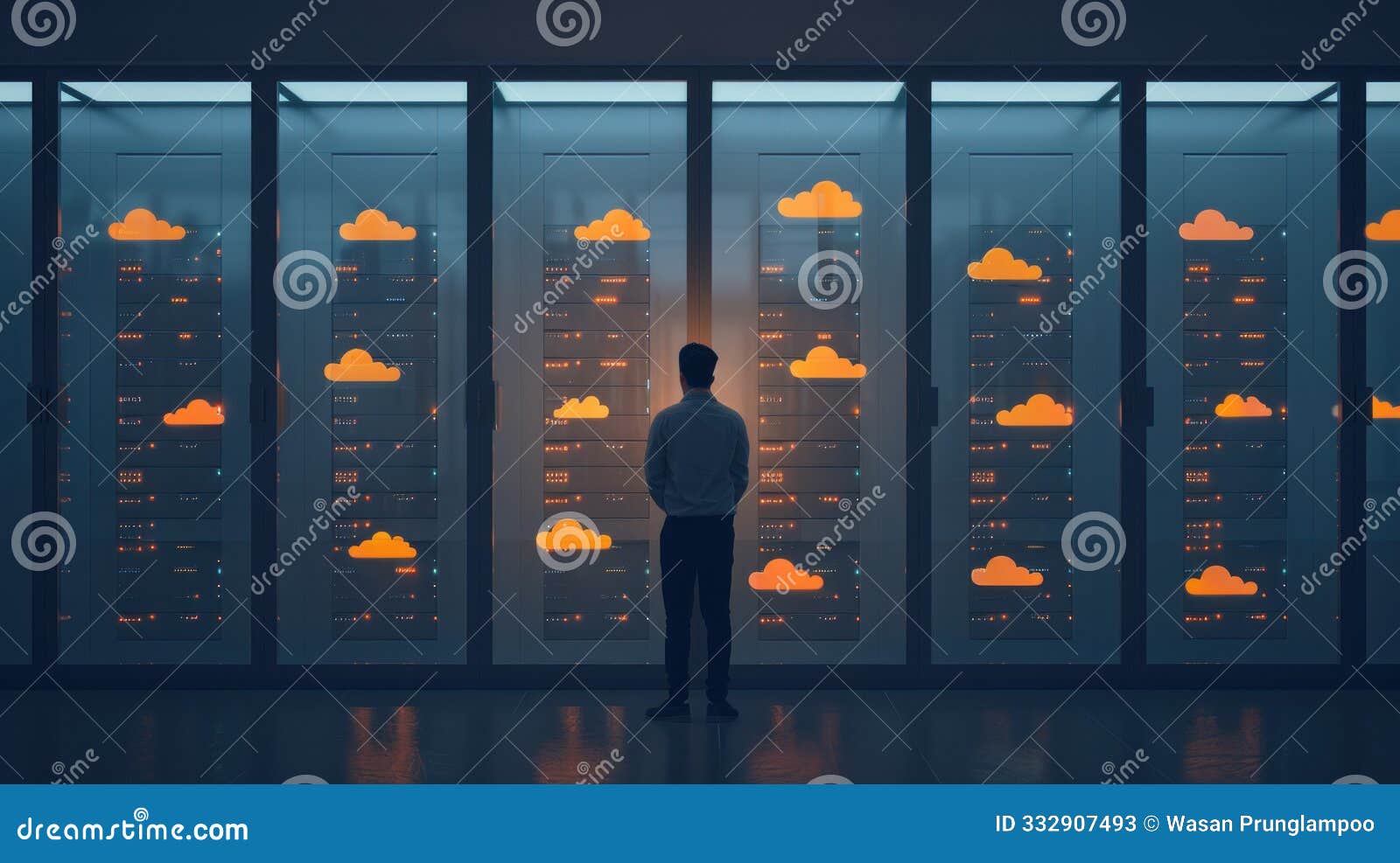 Data Analyst Reviewing Cloud Storage Statistics on Multiple Screens ...