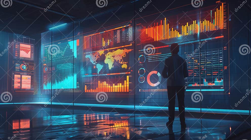 Data Analyst Viewing Financial Dashboard Graphics Stock Illustration ...