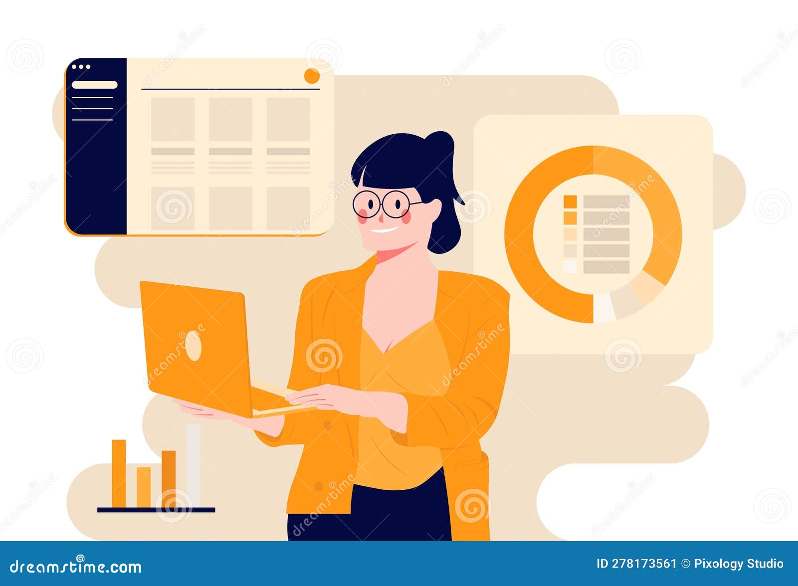 Data Analyst Woman Flat Character Stock Vector - Illustration of ...