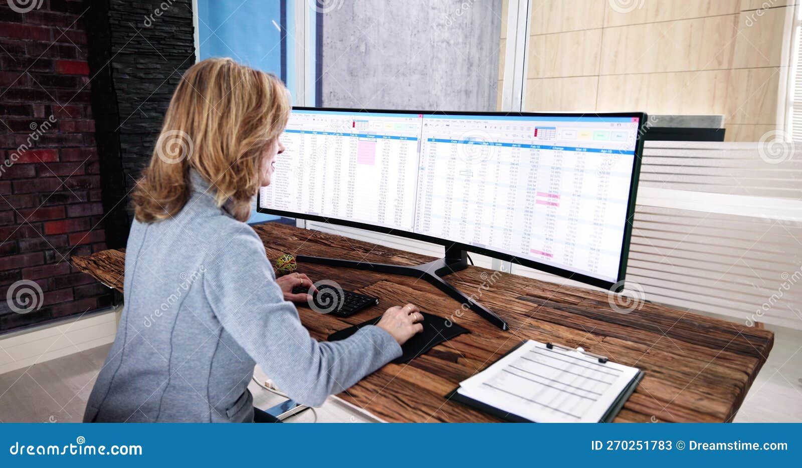 Data Analyst Woman Using Spreadsheet Stock Image - Image of data, audit ...