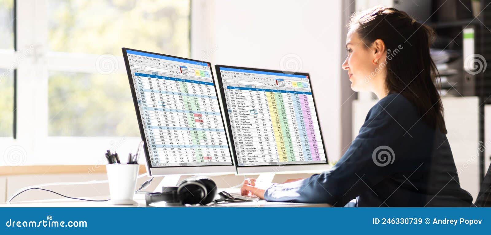 Data Analyst Woman Using Spreadsheet Stock Image - Image of employee ...