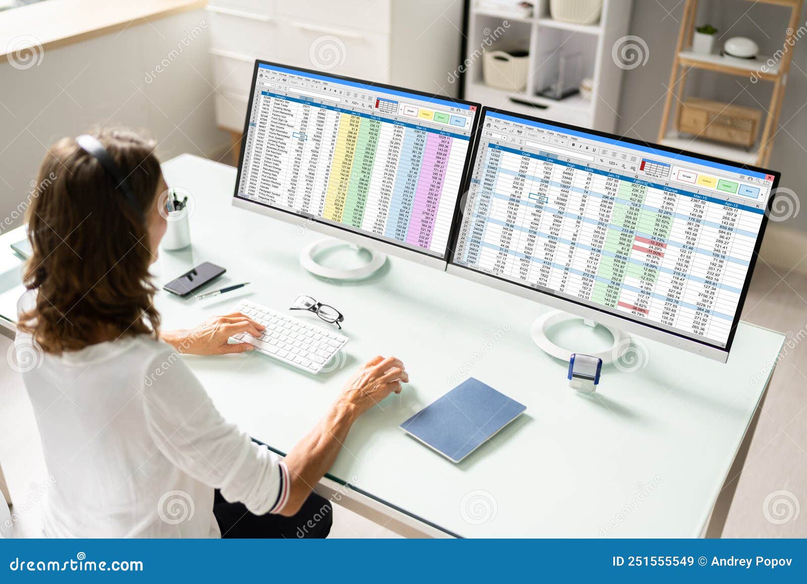 Data Analyst Woman Using Spreadsheet Stock Image - Image of mature ...