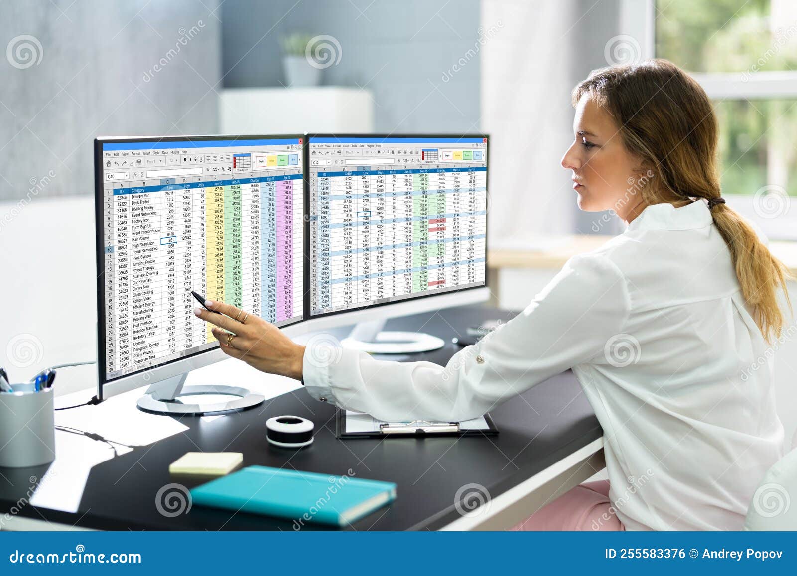Data Analyst Woman Using Spreadsheet Stock Photo - Image of medical ...