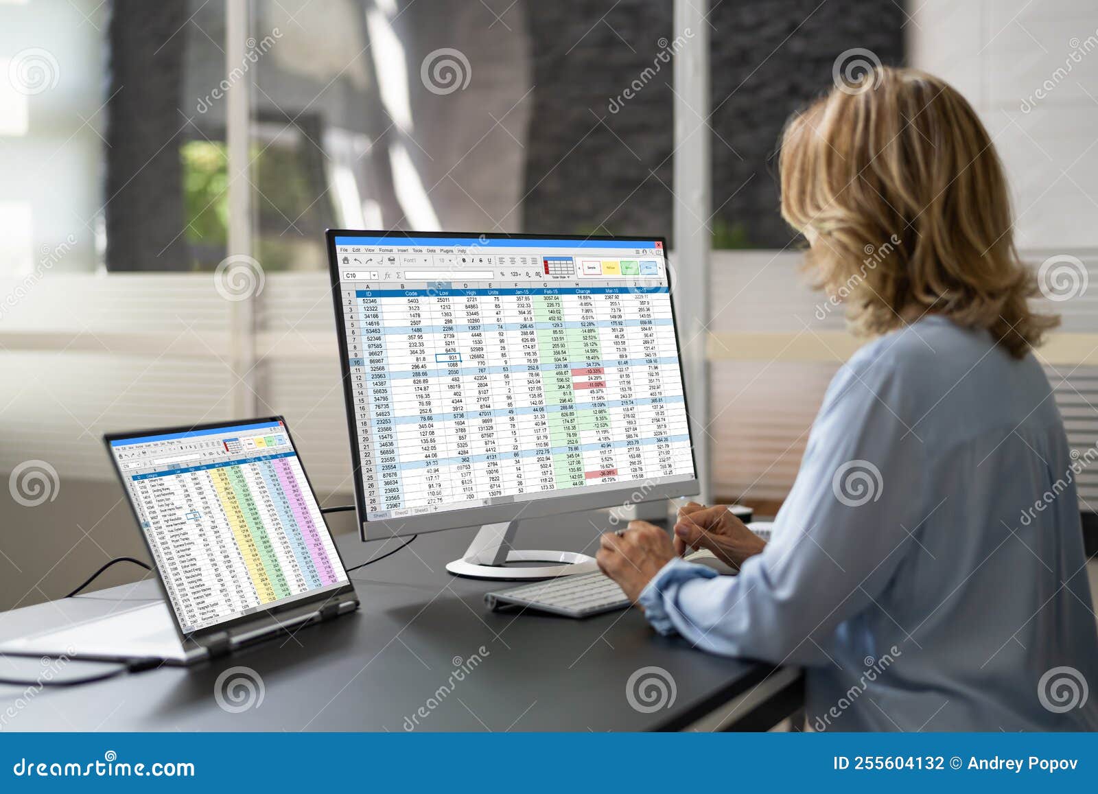 Data Analyst Woman Using Spreadsheet Stock Photo - Image of employee ...