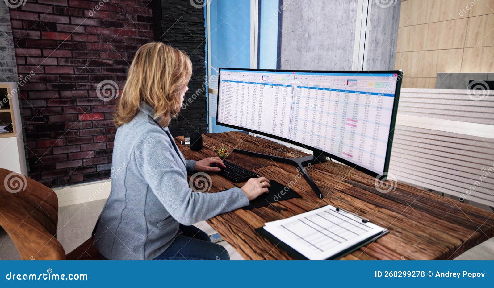 Data Analyst Woman Using Spreadsheet Stock Photo - Image of data ...