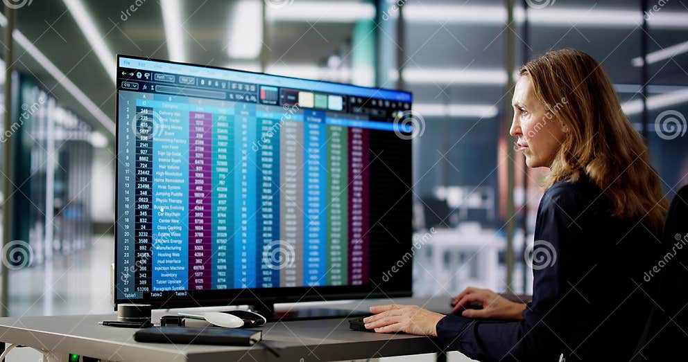 Data Analyst Woman Using Spreadsheet Stock Photo - Image of woman ...