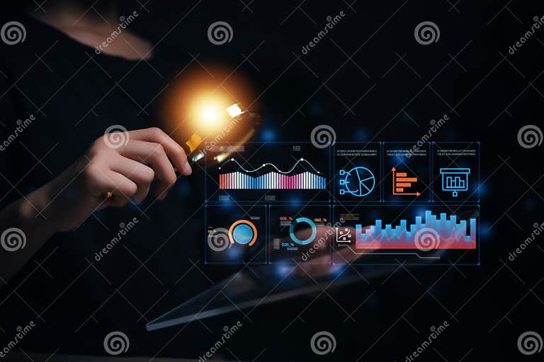 Data Analyst Working on Business Analytics Dashboard with Charts, Metrics and KPI To Analyze ...