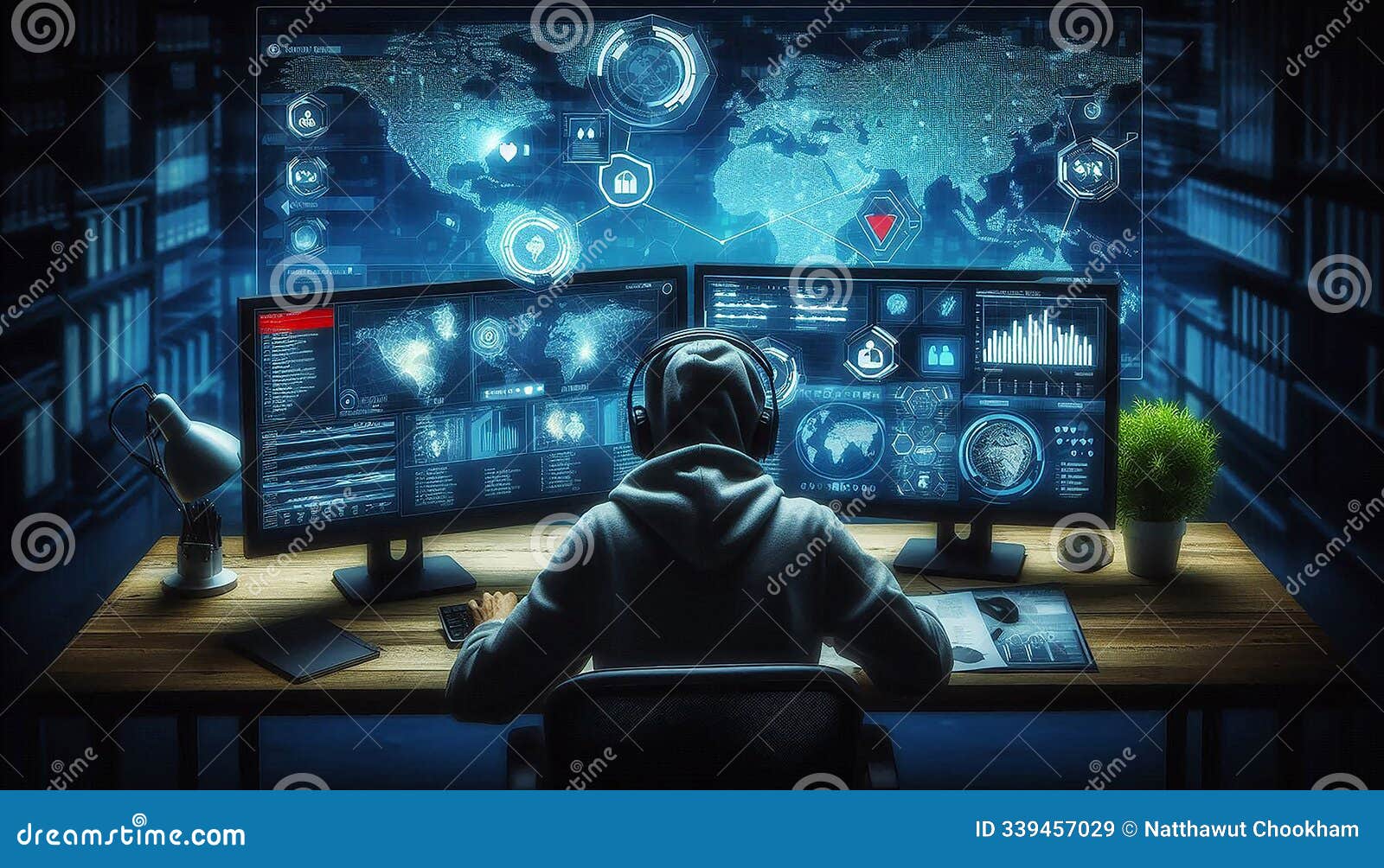 Data Analyst in HighTech Environment Stock Illustration - Illustration of interface, datadriven ...