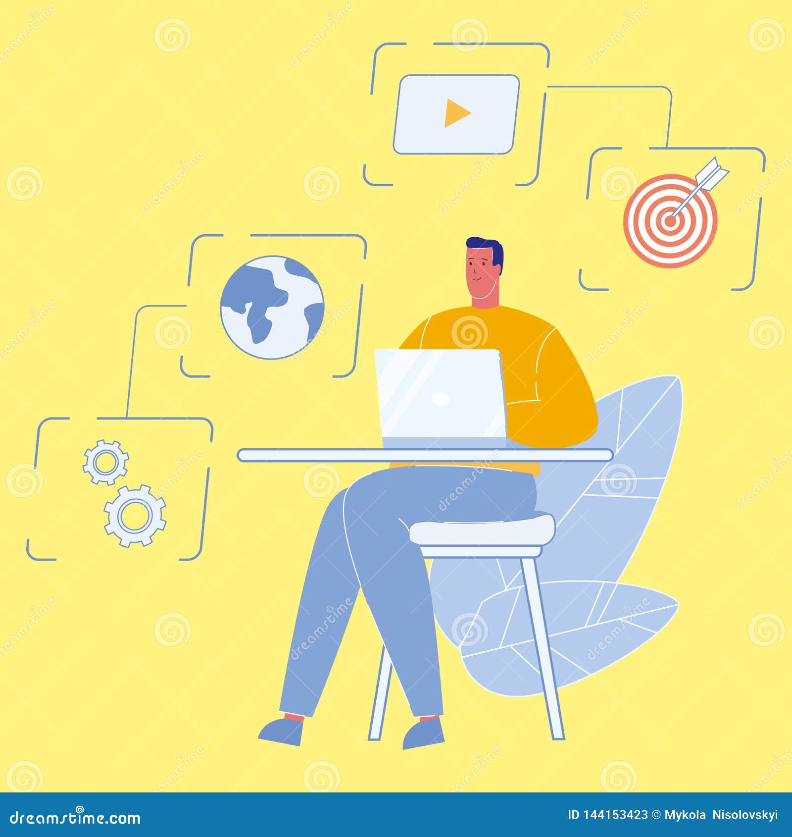 Data Analyst Working on Laptop Vector Illustration Stock Vector ...