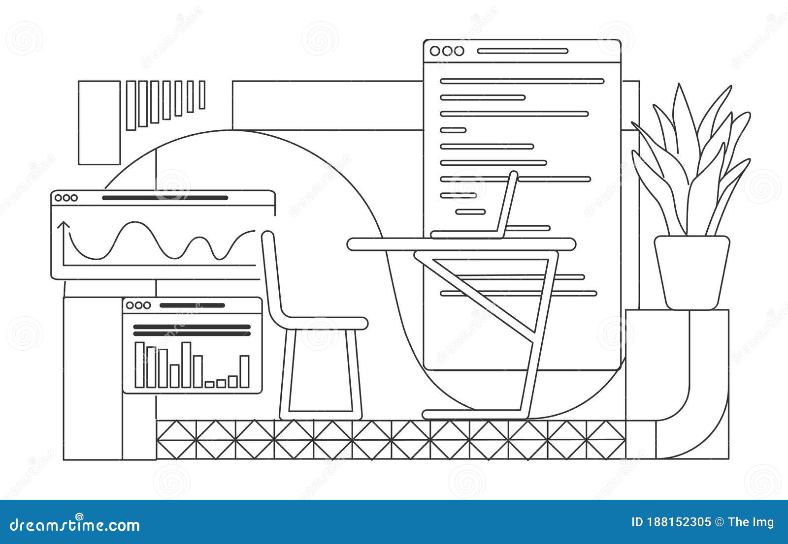 Data Analyst Workplace Outline Vector Illustration Stock Vector ...