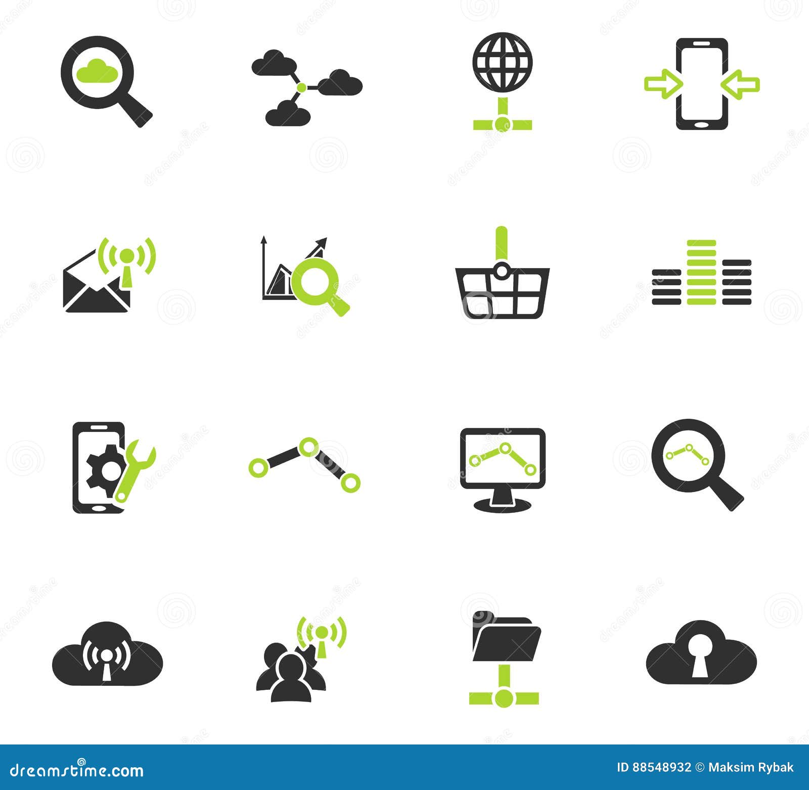 Data Analytic and Social Network Icon Set Stock Illustration - Illustration of connect, data ...