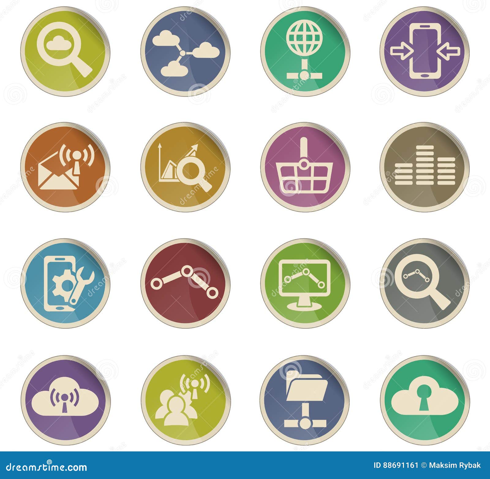 Data Analytic and Social Network Icon Set Stock Illustration - Illustration of phone ...