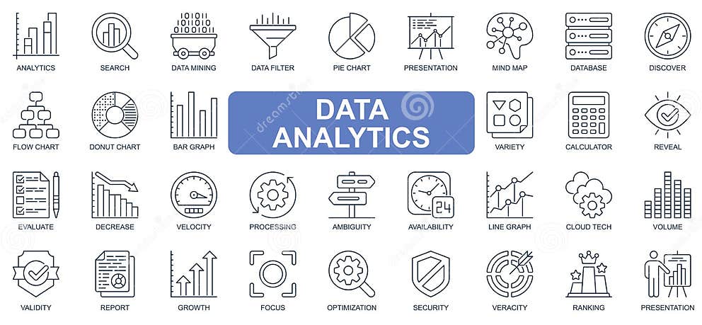 Data Analytics Concept Simple Line Icons Set. Vector Pack Symbols Stock ...