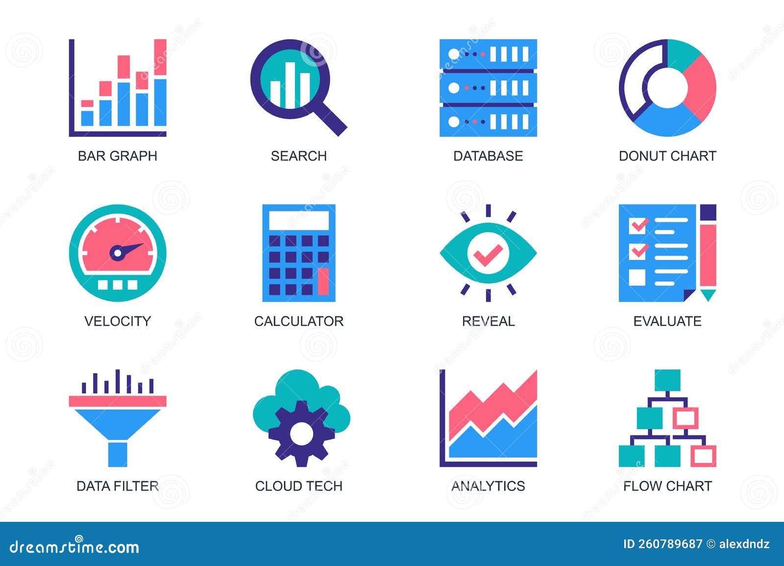 Data Analytics Concept of Web Icons Set in Simple Flat Design Stock Vector - Illustration of ...