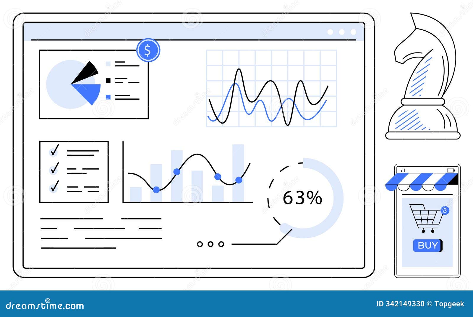 Data Analytics Dashboard with Chart and Shopping Cart Icon Stock ...