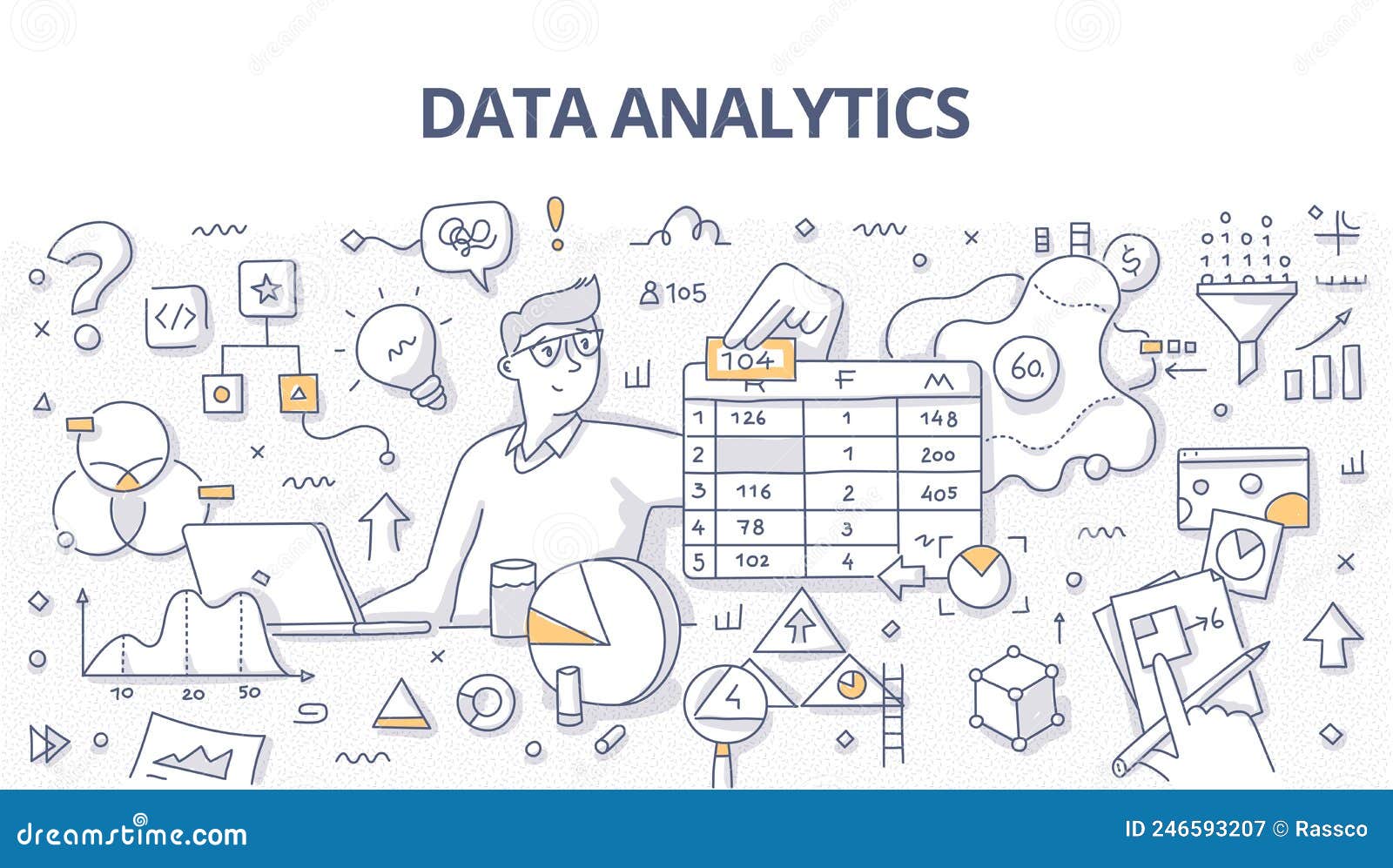 Data Analytics Doodle Banner Stock Vector - Illustration of person ...