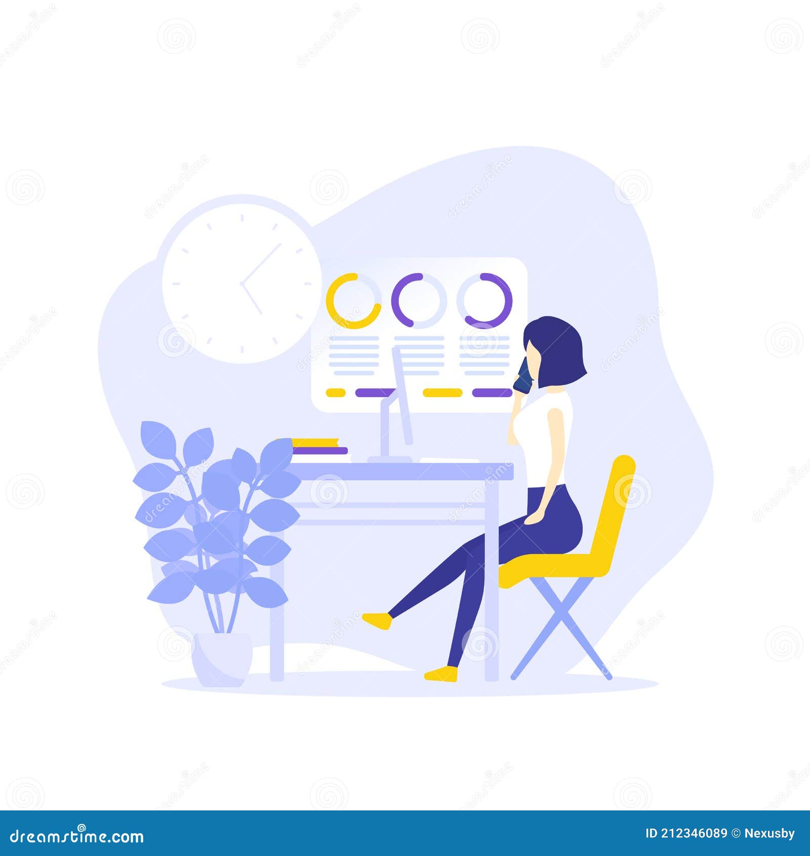 Data Analytics, Girl Working at Computer, Vector Stock Vector ...