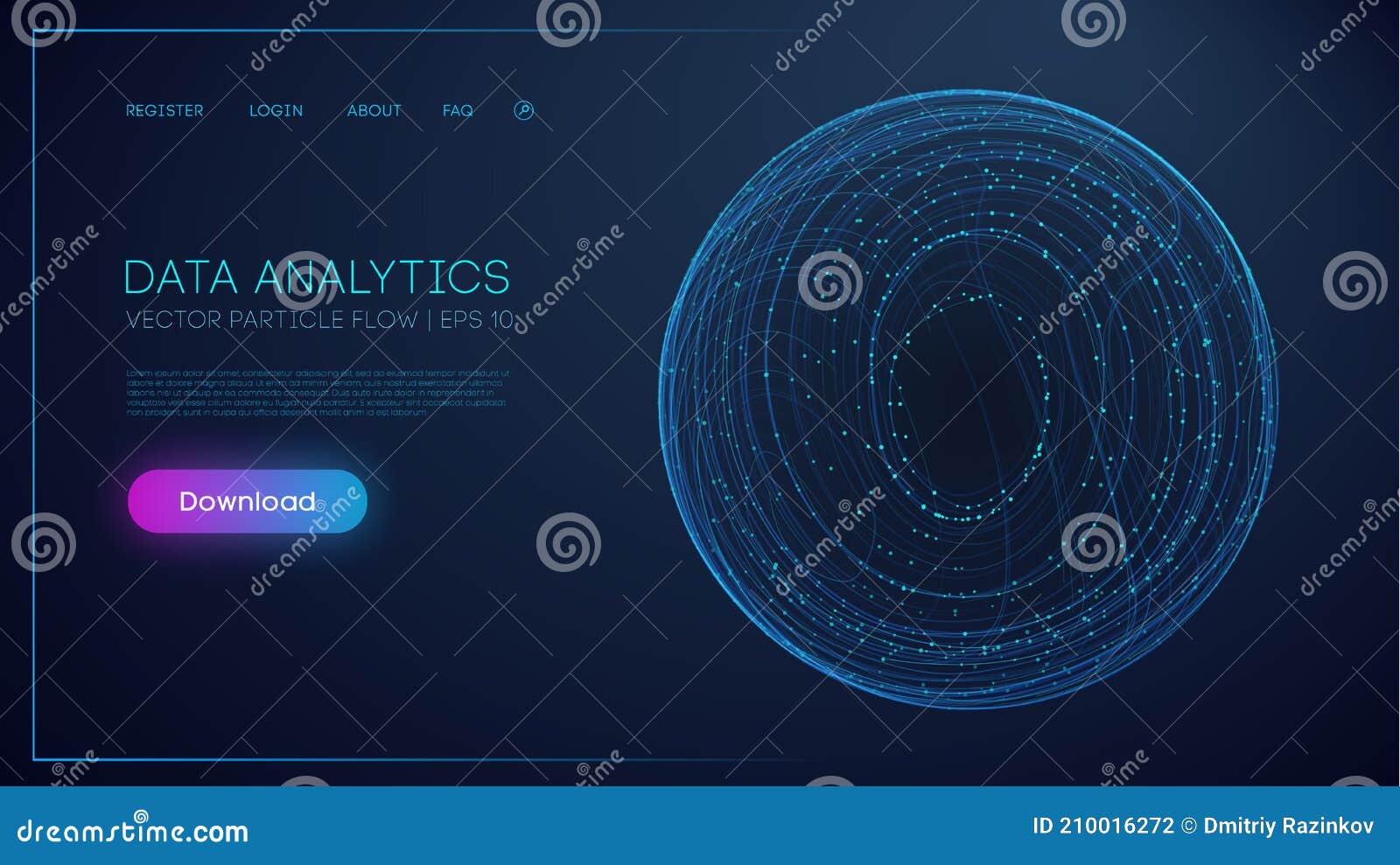 Data Analytics Globe. Abstract Sphere Flow of Particles on Light ...