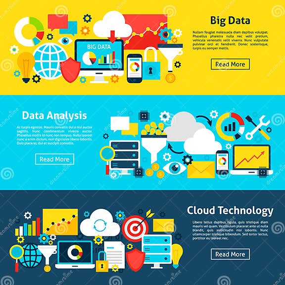 Data Analytics Horizontal Banners Stock Vector - Illustration of flat ...