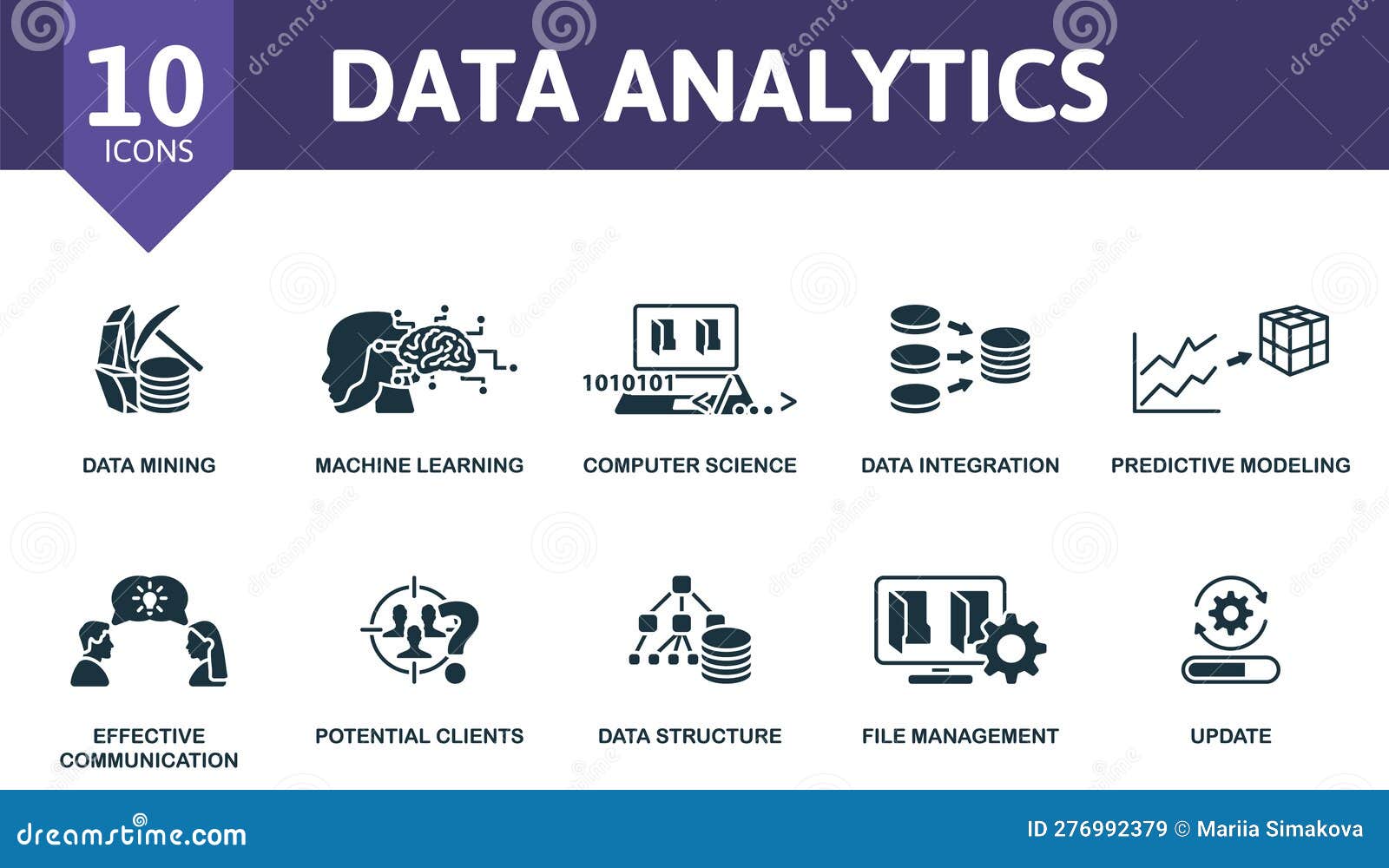 Data Analytics Outline Set Creative Icons Data Minig Machine Learning Computer Science Data