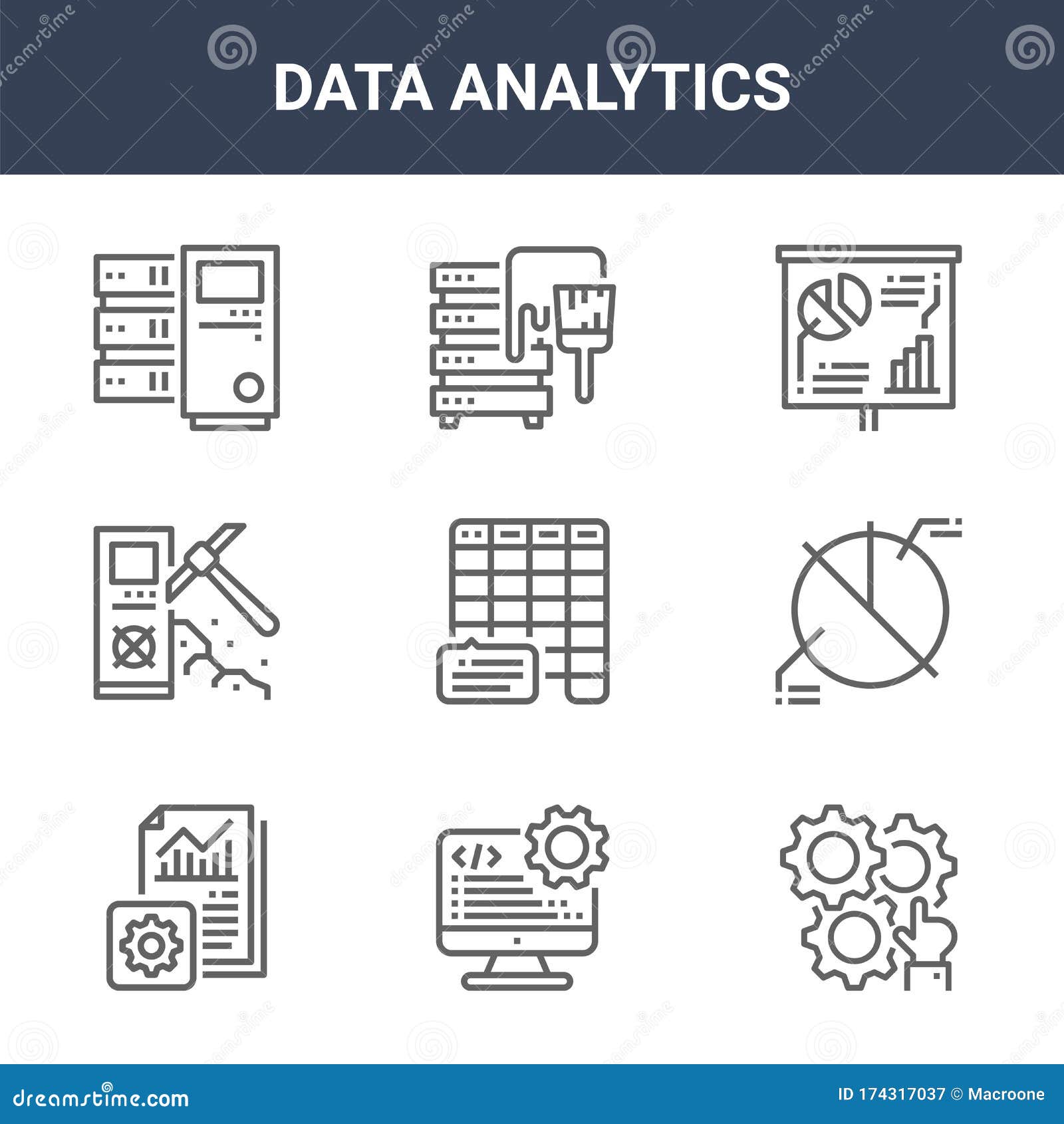 9 Data Analytics Icons Pack. Trendy Data Analytics Icons on White ...